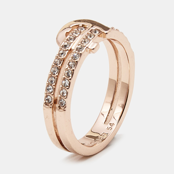 Etienne Aigner | Jewelry | Aigner Crystal Rose Gold Tone Ring Size 54 ...
